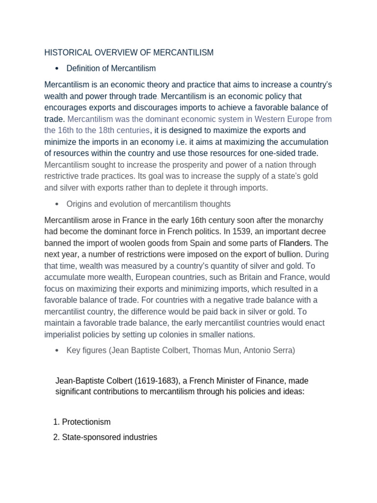 Historical Overview of Mercantilism | PDF | Mercantilism | International Trade