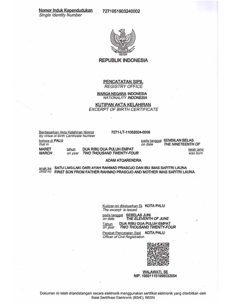Akta Kelahiran Adam | PDF
