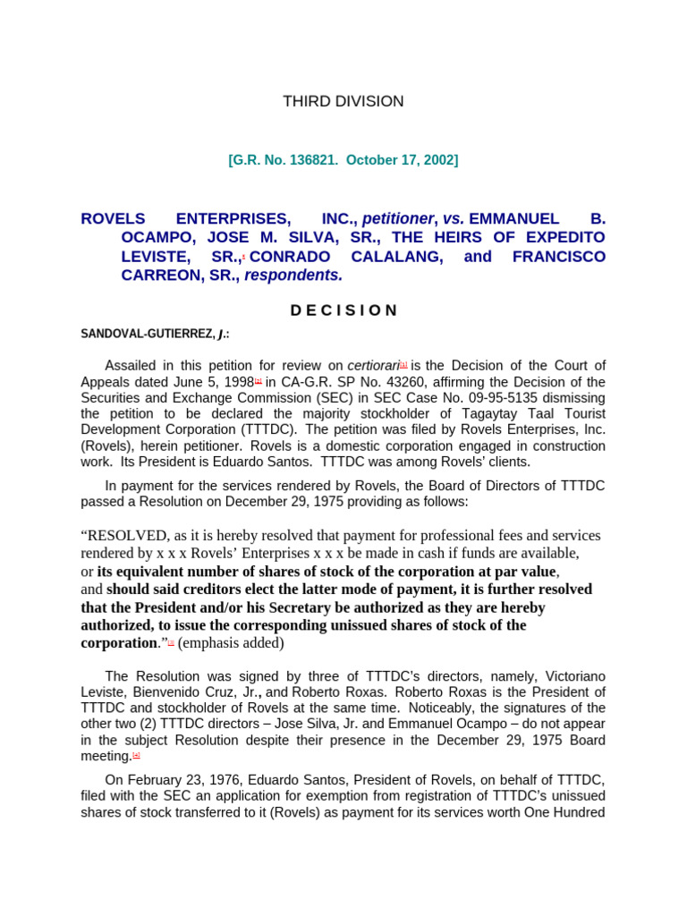 SEC Ruling on TTTDC Stock Dispute | PDF | Judgment (Law) | Lawsuit