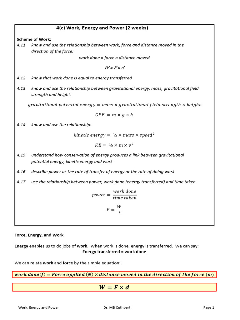 2018 Edexcel IGCSE Work Energy and Power | PDF | Force | Potential Energy