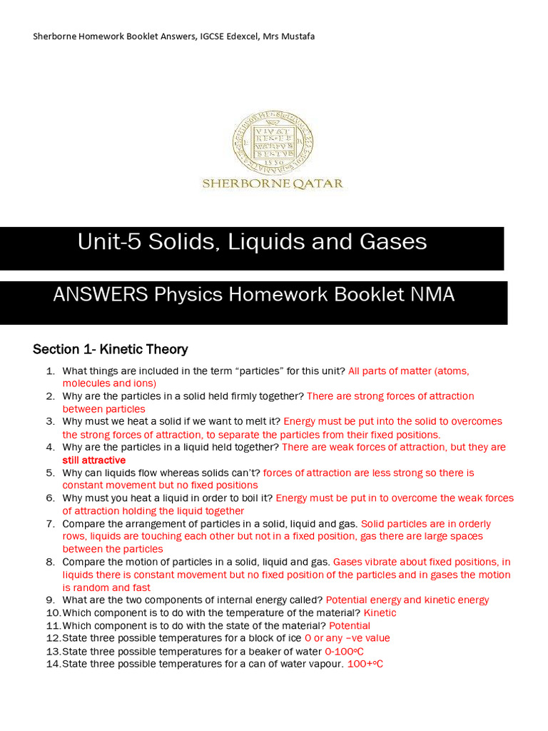 IGCSE Edexcel Physics Homework Answers | PDF | Gases | Heat Capacity