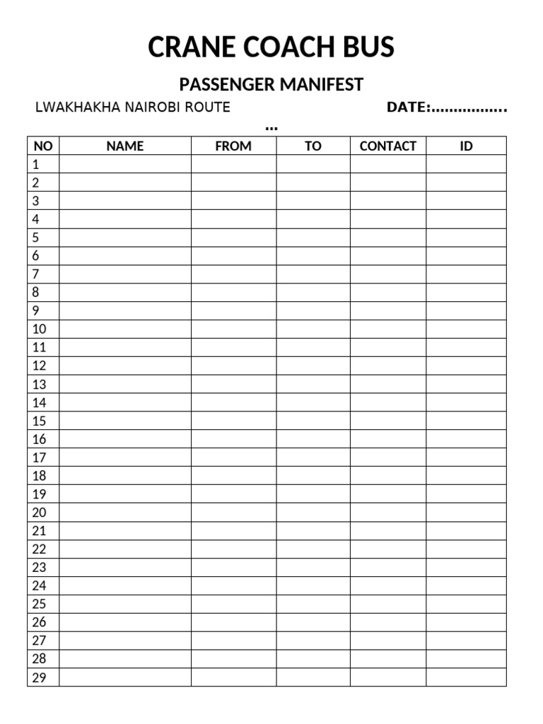 Crane Coach Bus Manifest | PDF