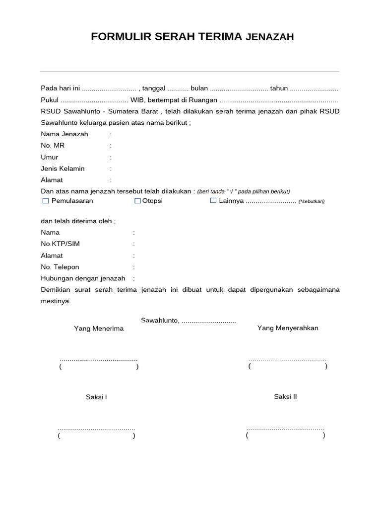 Formulir Serah Terima Jenazah | PDF