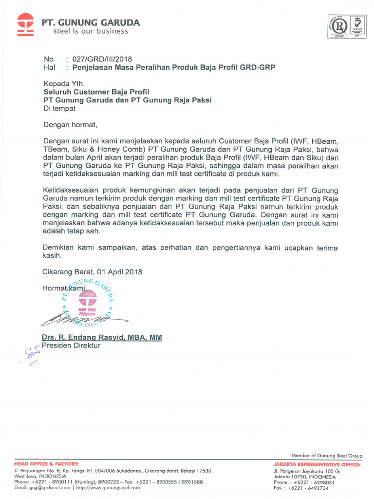 000 # Peralihan Produk Baja Profil GRD-GRP | PDF