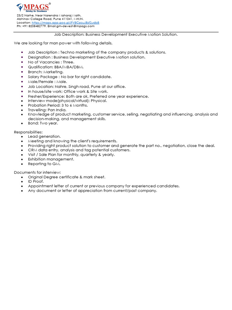 Job Discription Marketing Executive | PDF