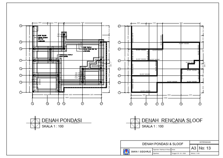 Denah Pondasi Denah Rencana Sloof: SKALA 1: 100 SKALA 1: 100 | PDF
