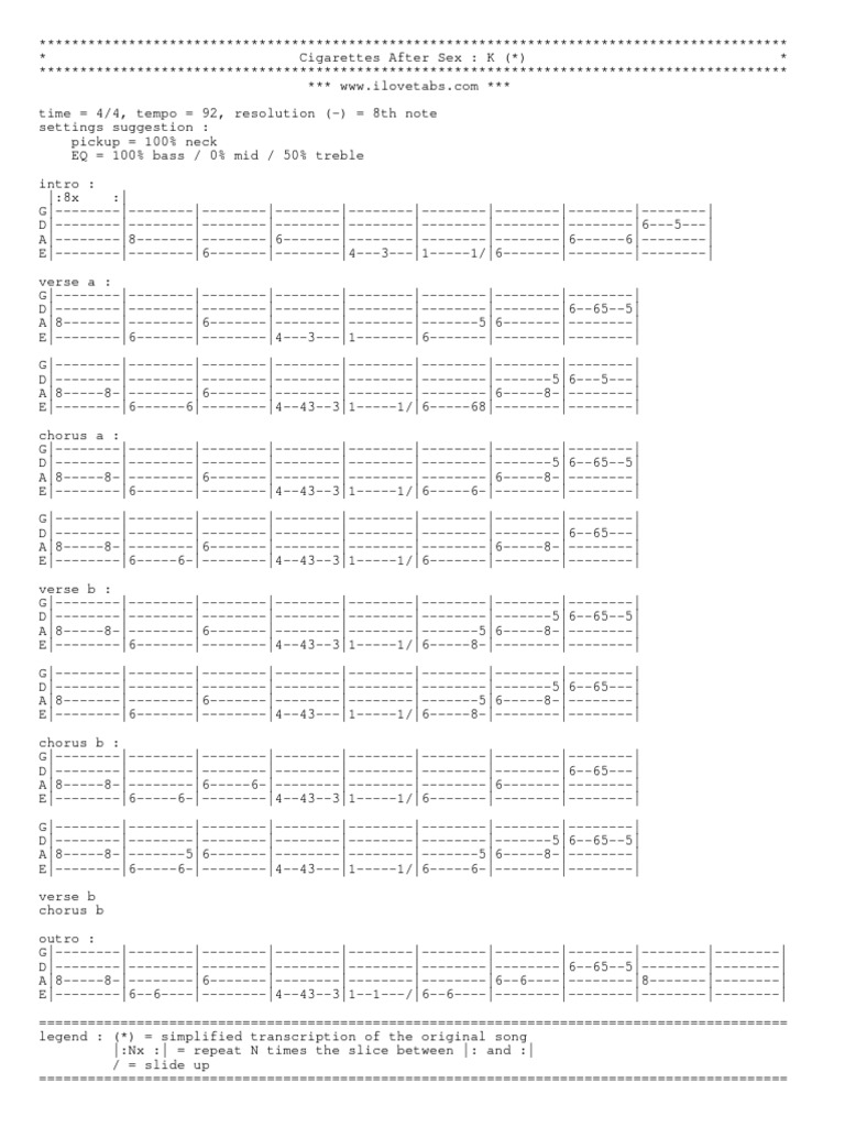 Cigarettes After Sex: K Tab Guide | PDF | Song Structure | Music Theory