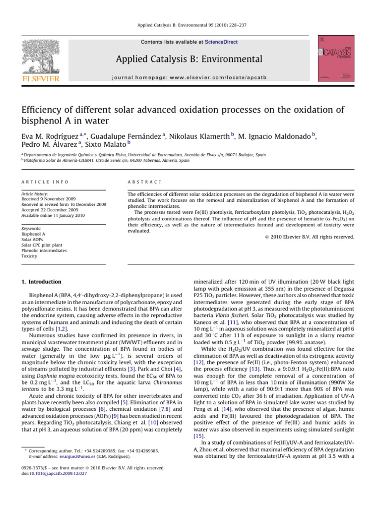 Efficiency of Different Solar Advanced Oxidation Processes On The ...