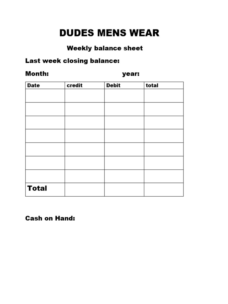 Weekly Balance Sheet | PDF