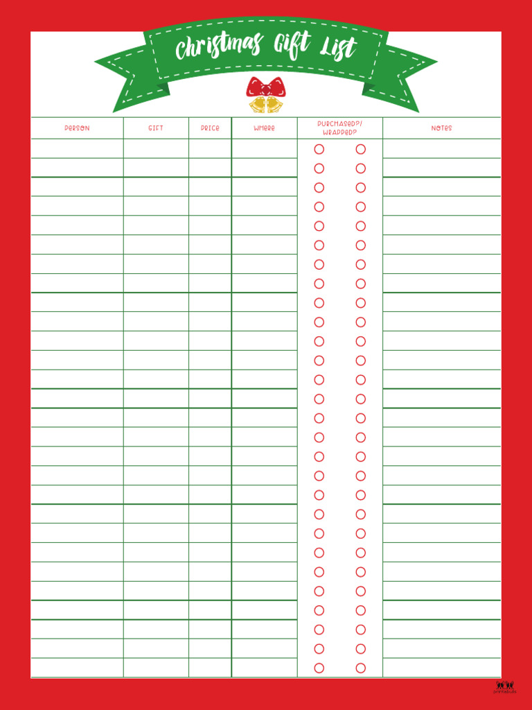 Printable Christmas Gift List Template 3 | PDF