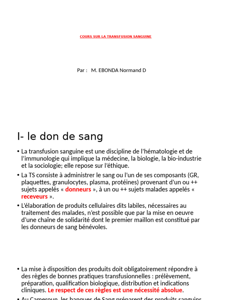 Cours Sur La Transfusion Sanguine | PDF | Transfusion sanguine | Don de ...