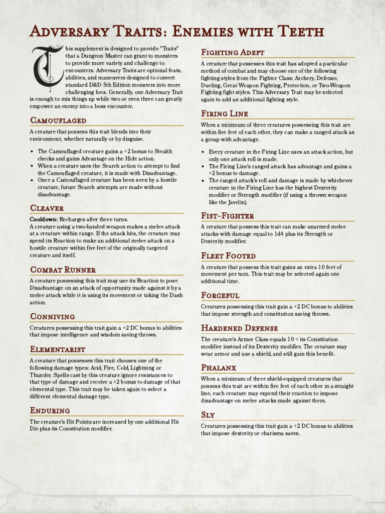 Adversary Traits _ GM Binder | PDF | Military