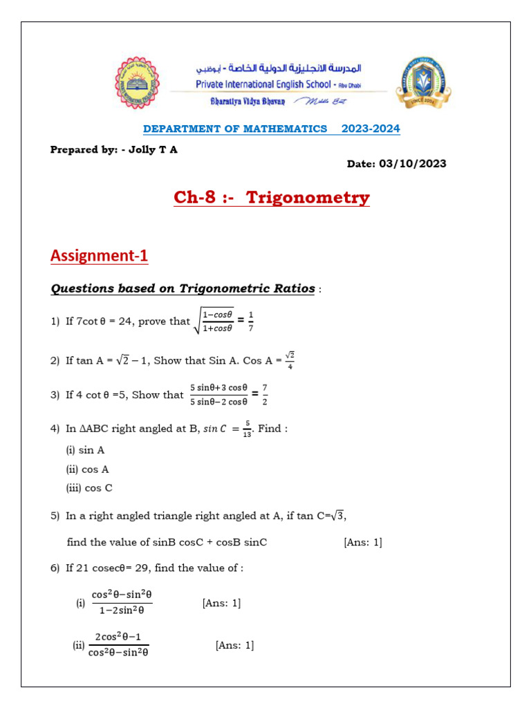 Assignment 1 - Trigonometry | PDF | Trigonometry | Complex Analysis