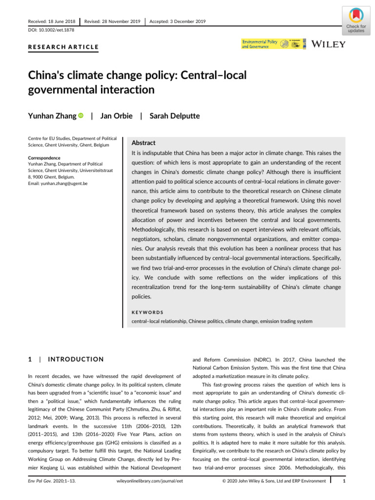 China's Climate Policy: Central-Local Dynamics | PDF | Governance ...