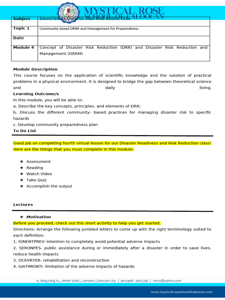 DRRR Week4-5 Lesson 2 - Modified | PDF | Emergency Management | Risk Management