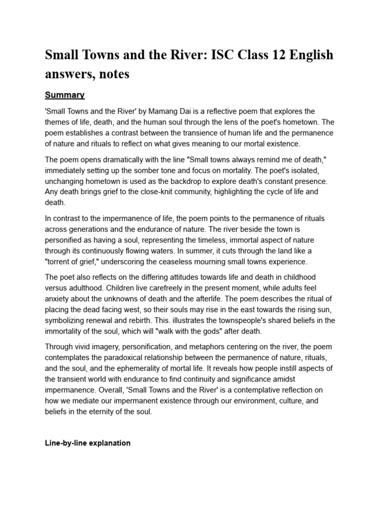 Small Towns and the River Poem Analysis | PDF | Soul | Death