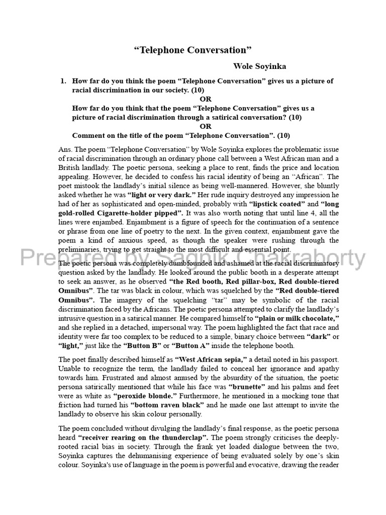 Racial Discrimination in Soyinka's Poem | PDF | Poetry