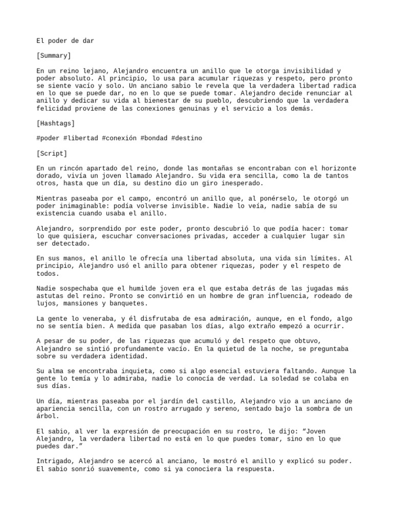 El Poder de Dar: La Historia de Alejandro | PDF | Verdad