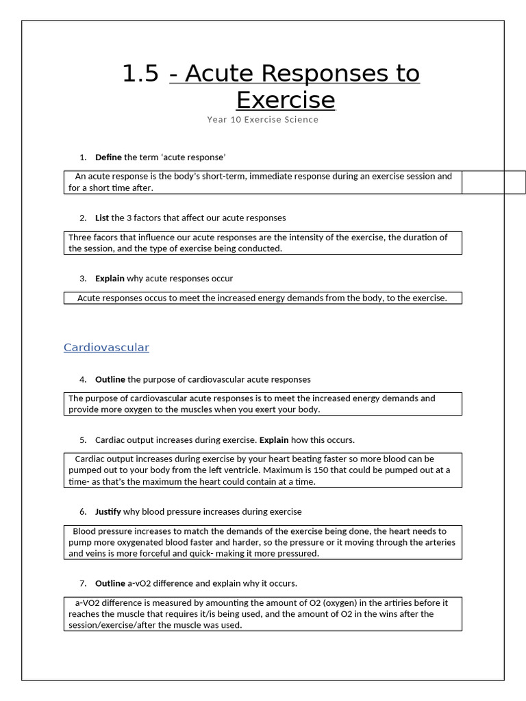 Acute Exercise Responses Guide | PDF | Heart | Circulatory System
