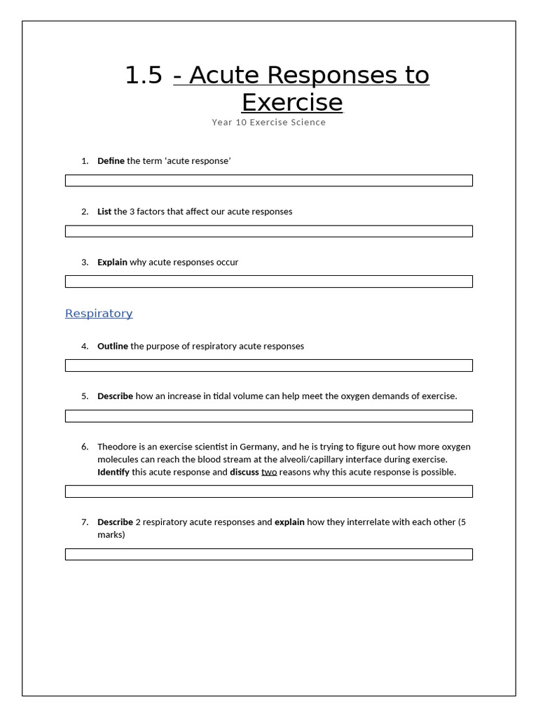 Respiratory Acute Responses to Exercise Summary Questions | PDF