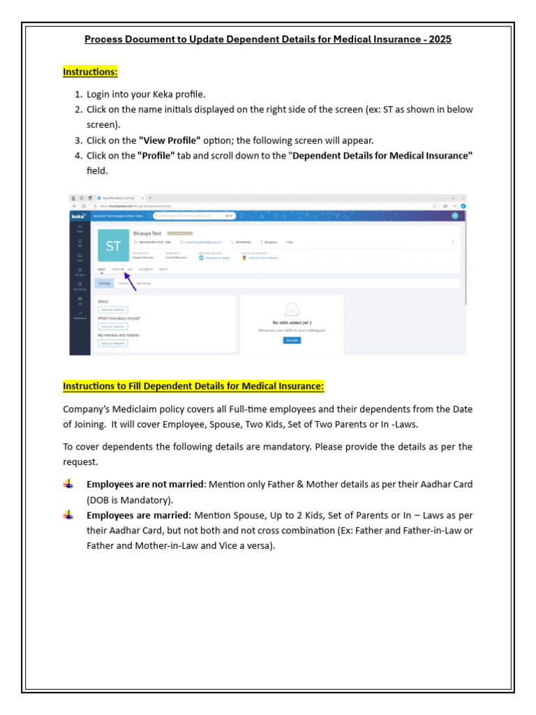Dependent Details for Medical Insurance - 2025 | PDF