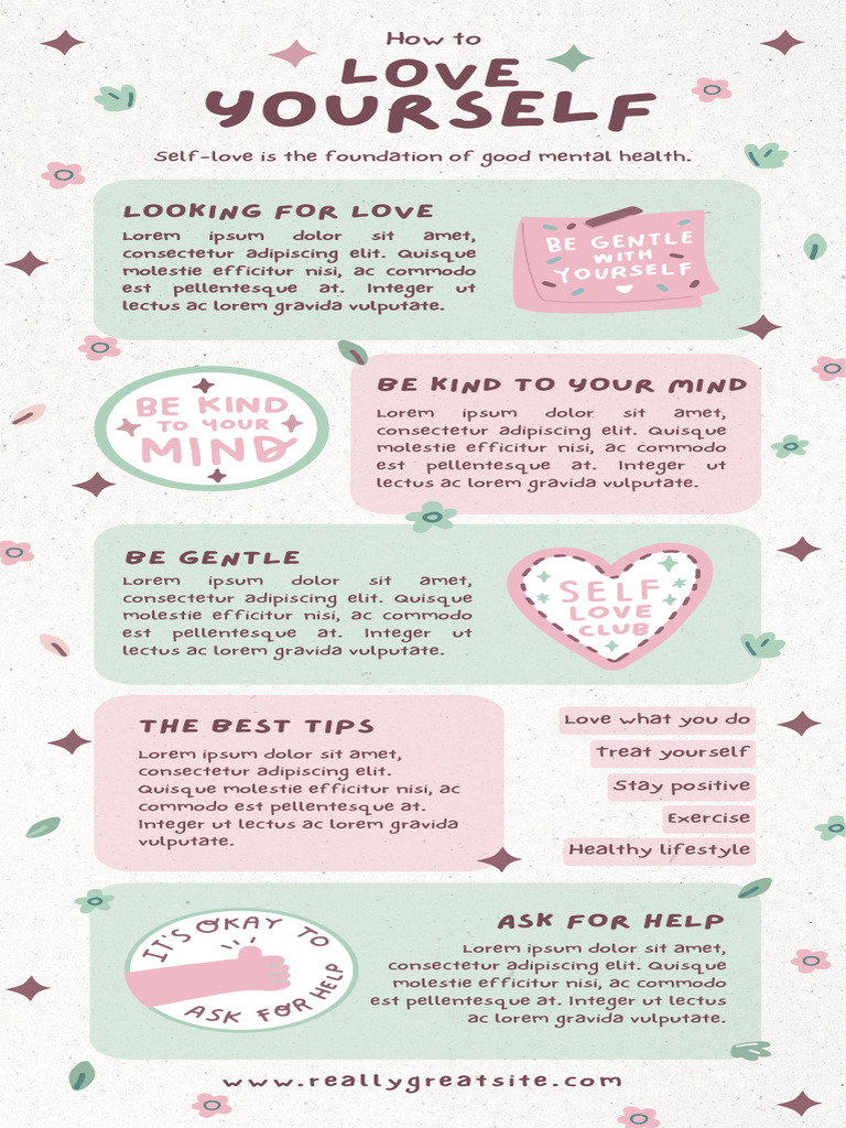 Green and Pink Pastel Cute Learn How to Love Yourself Infographic ...