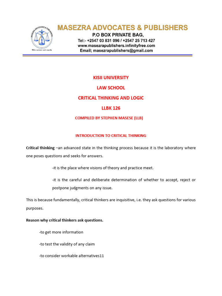 Masezra Best Critical Thinking Notes | PDF | Argument | Logical Consequence