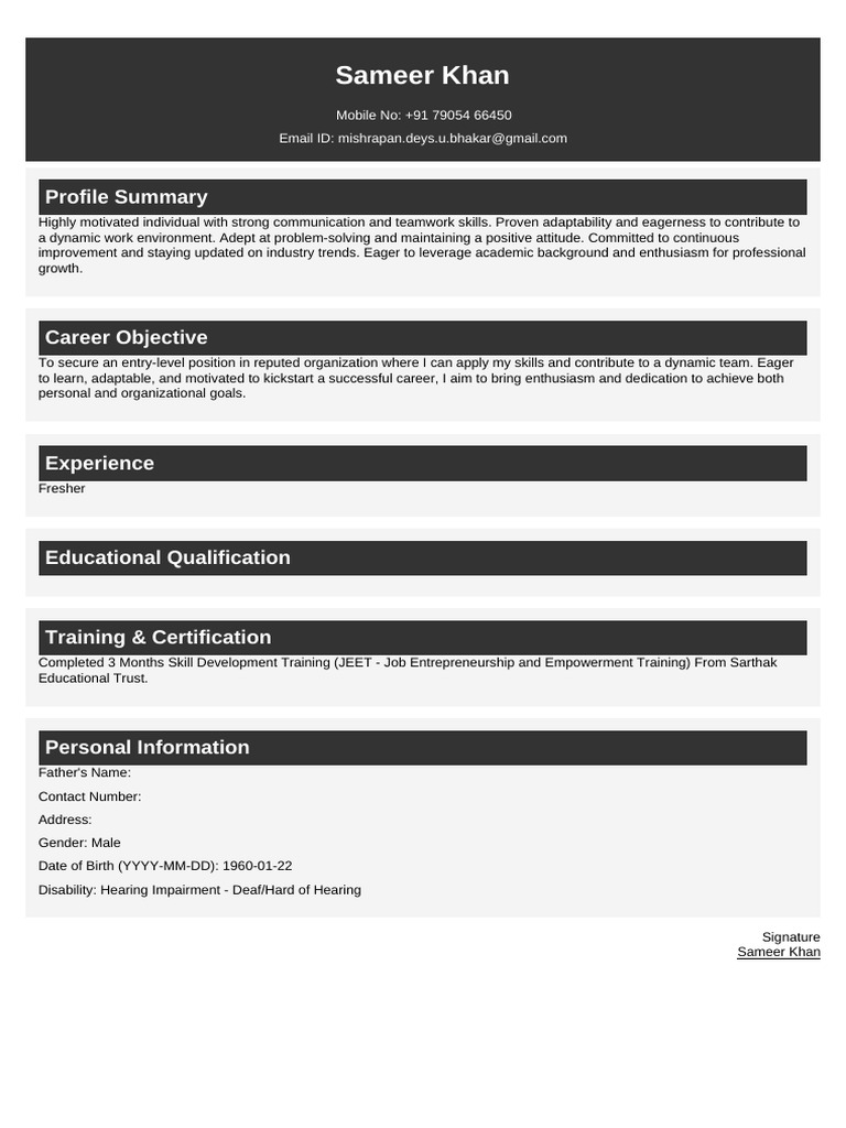 Entry-Level Job Seeker Profile | PDF