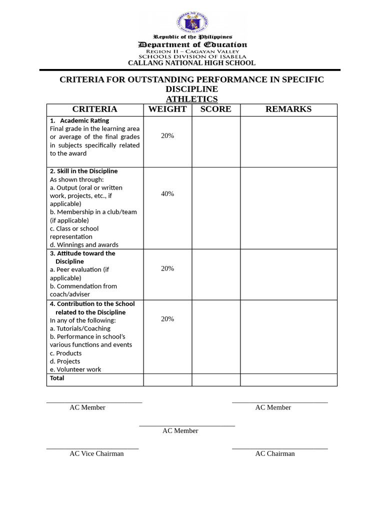 Criteria For Awards Pdf