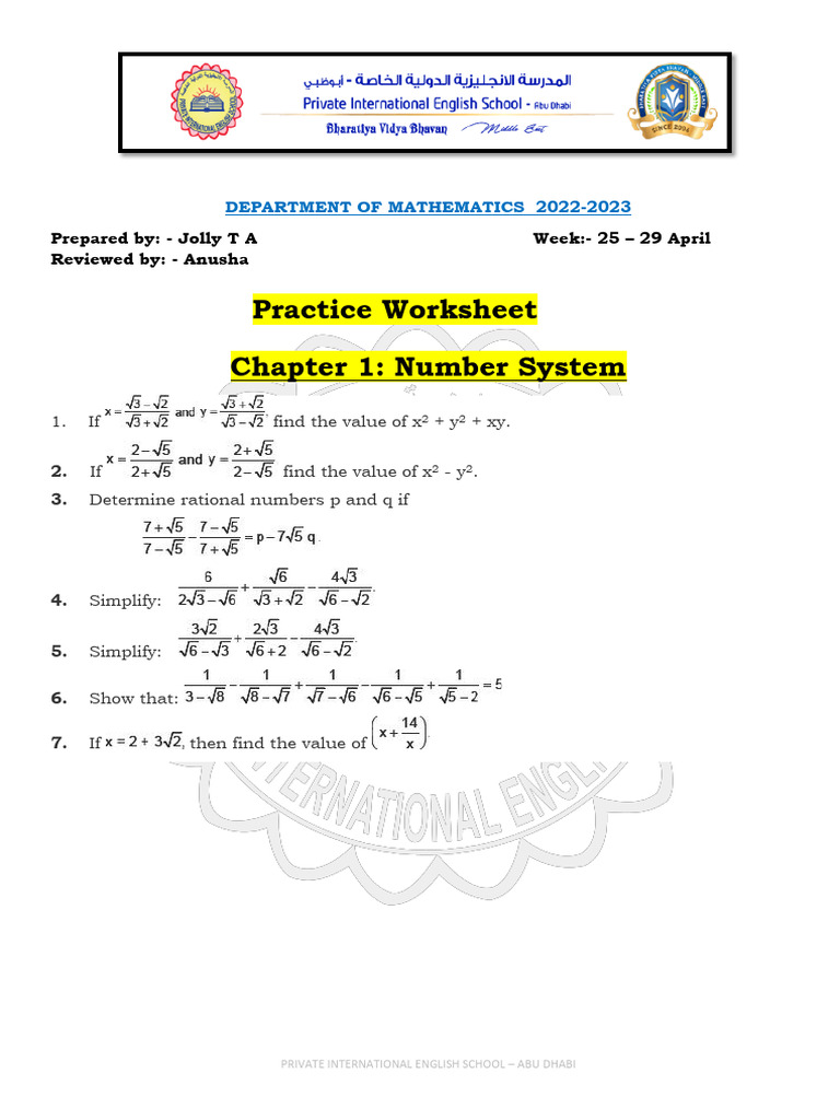 Number System Practice Ws 3 Pdf