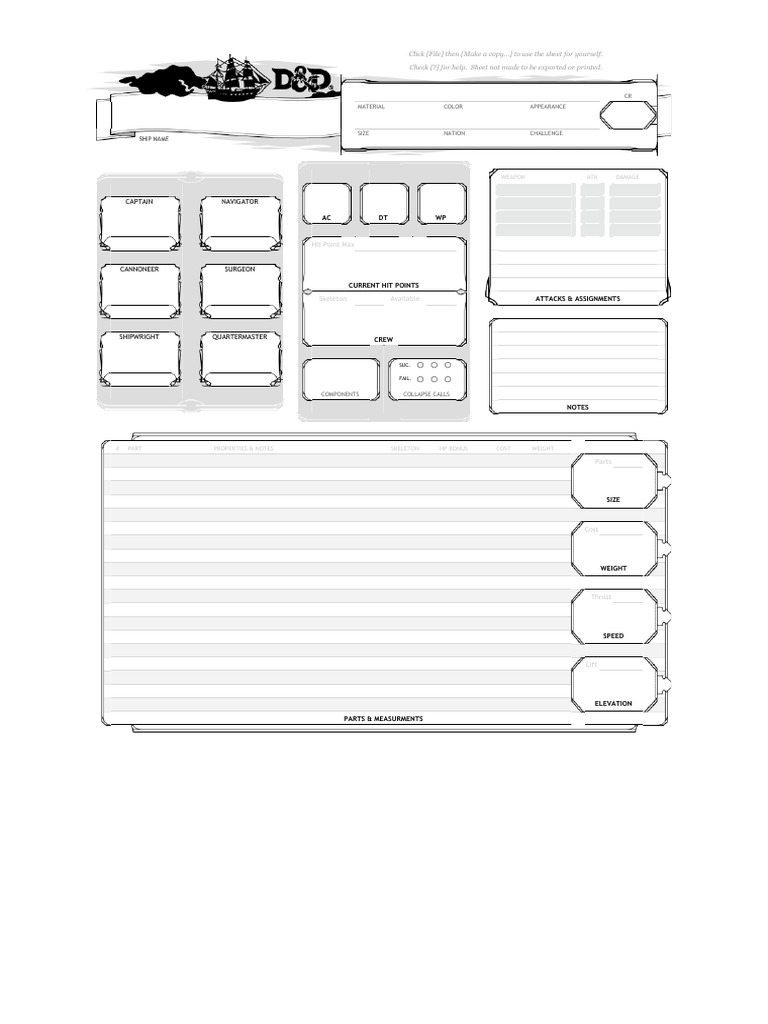 D&D Ship Character Sheet Template | PDF | Water Transport | Ships