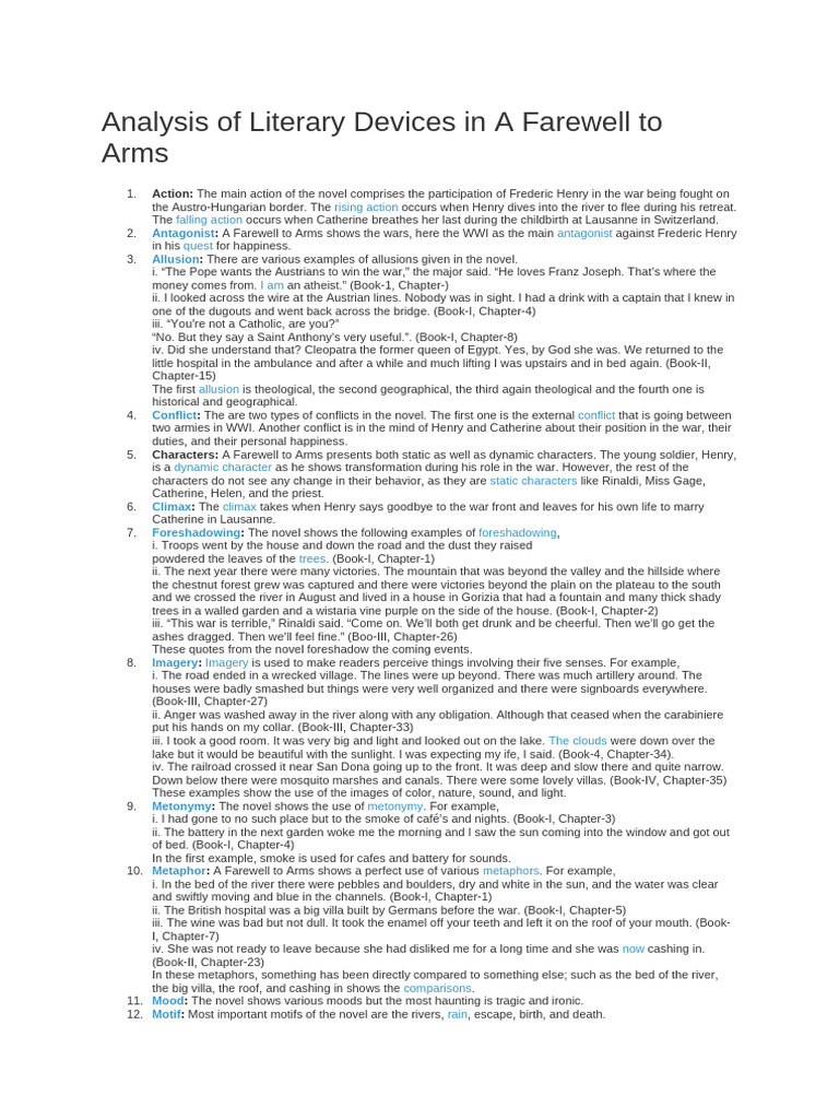 Literary Devices in A Farewell to Arms | PDF