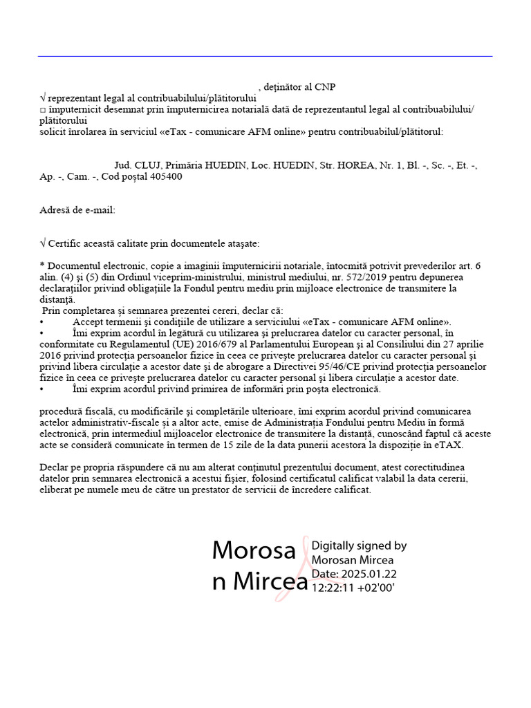 Cerere Inrolare | PDF