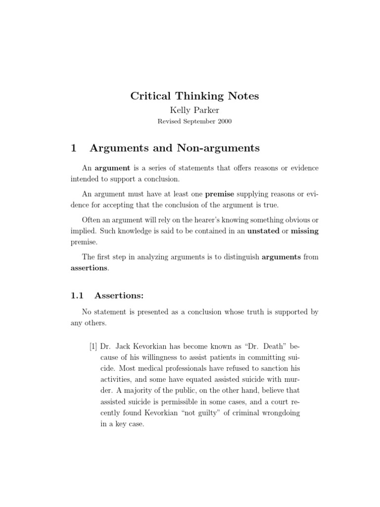 Critical Thinking Notes: Kelly Parker | PDF | Argument | Inductive ...