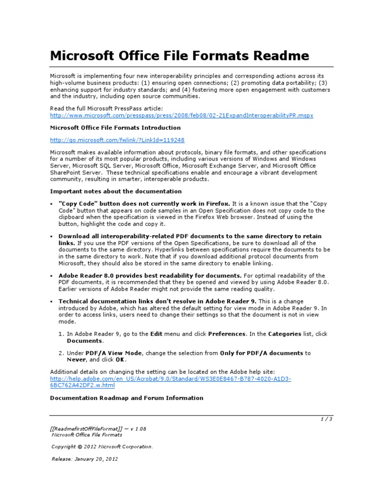Microsoft Office File Formats Readme | PDF | Portable Document Format | Hyperlink