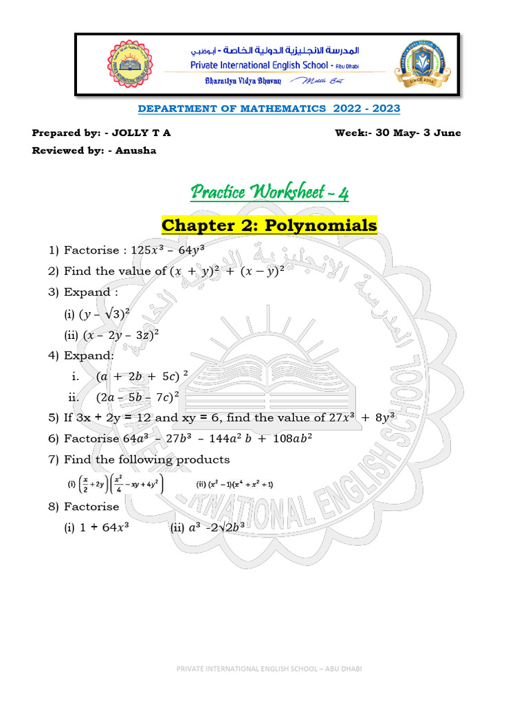 Polynomials Practice Ws - 4 | PDF
