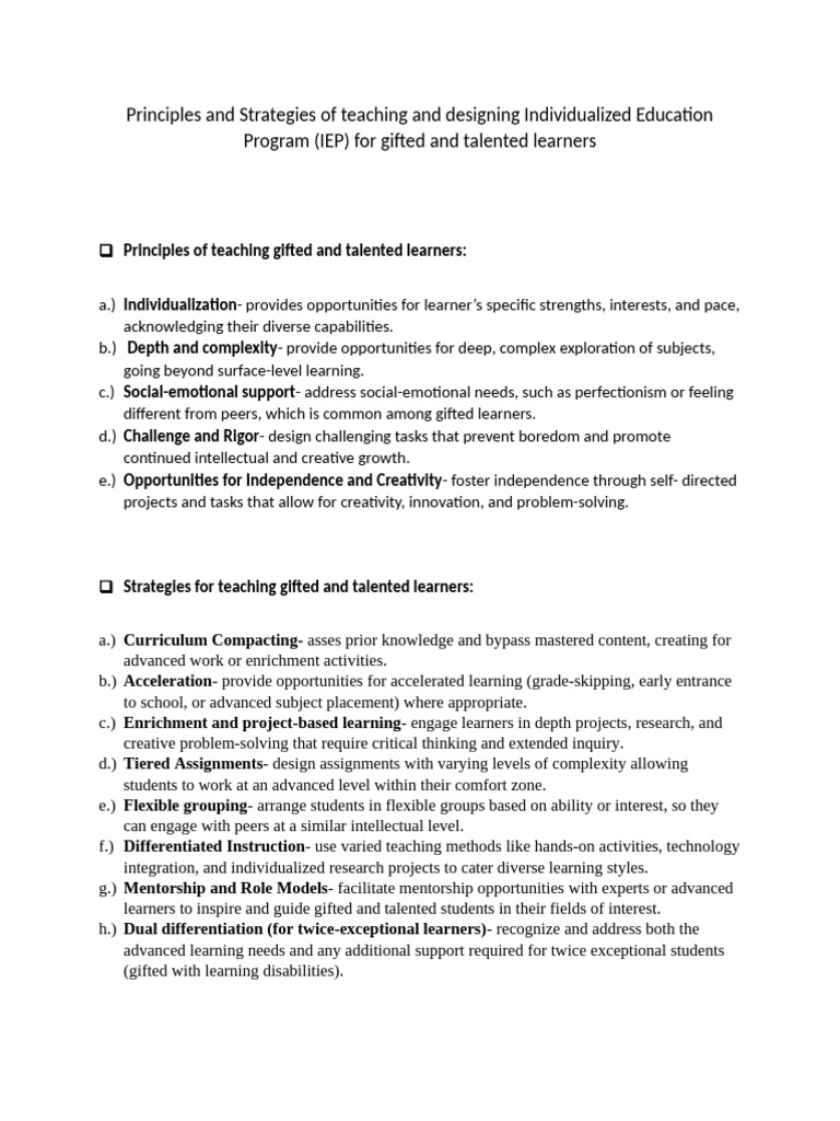 IEP Strategies for Gifted Learners | PDF | Gifted Education | Learning