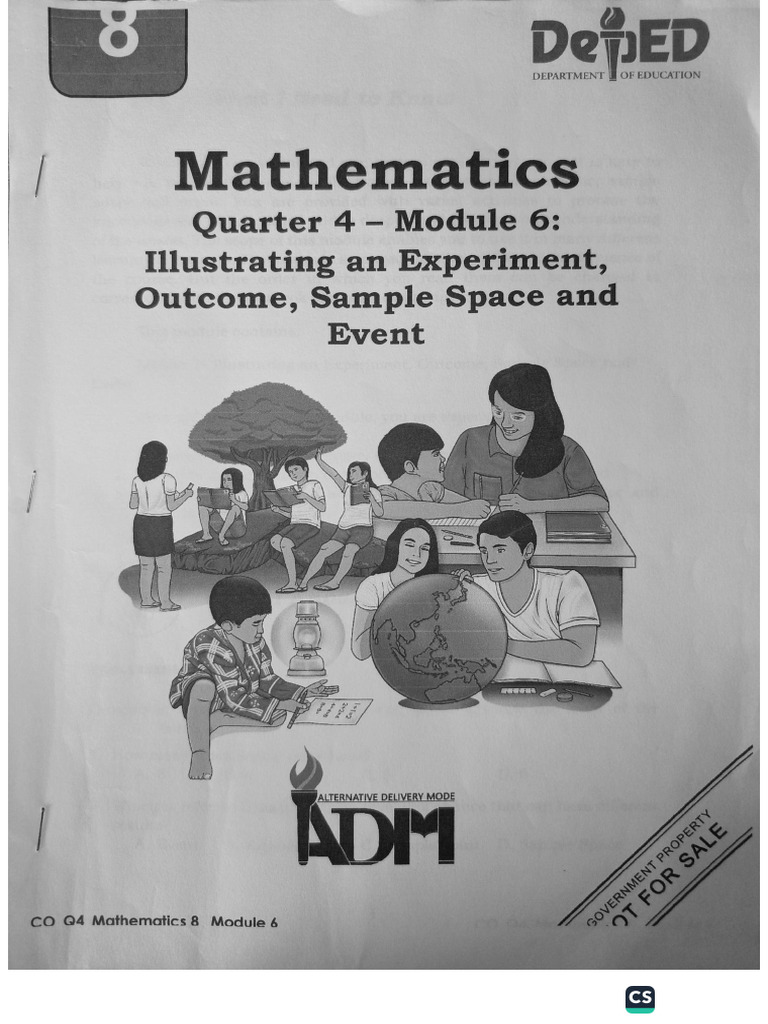 Q4.M6. Illustrating An Experiment, Outcome, Sample Space and Event | PDF