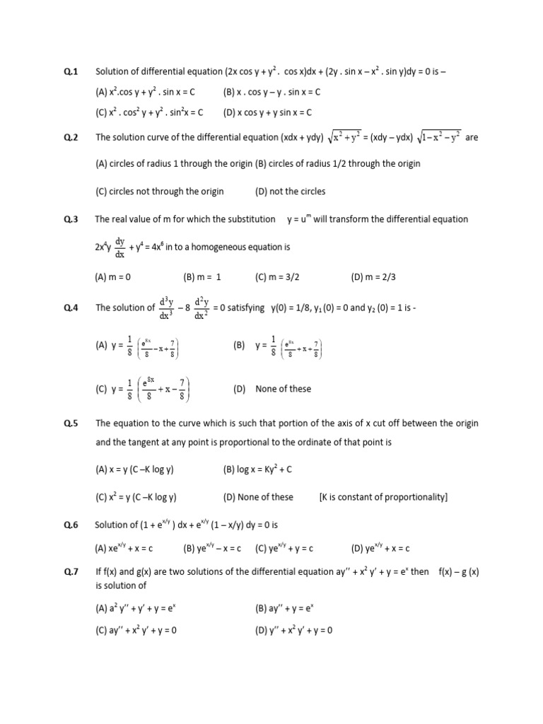 Differential Equations Solutions Guide | PDF | Ellipse | Elementary ...