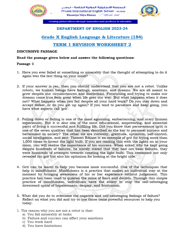 Term 1 Revision Worksheet 2 | PDF