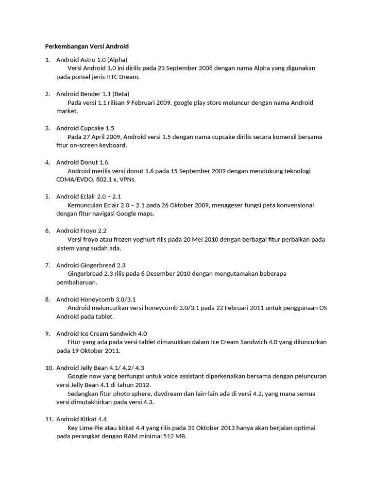 Perkembangan Versi Android | PDF