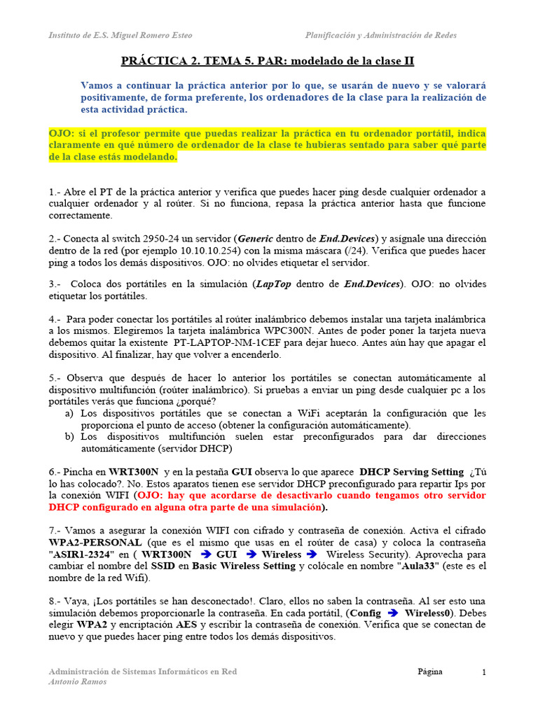 Práctica de Redes: Modelado Clase II | PDF | Contraseña | Enrutador (Computación)
