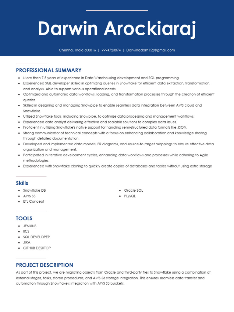 Darwin Snowdeveloper Resume PDF | PDF | Databases | Data Warehouse