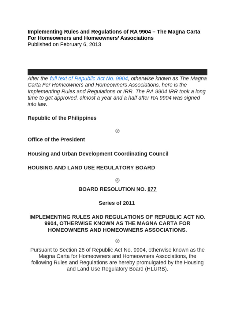 Implementing Rules and Regulations of RA 9904 | PDF | Board Of ...