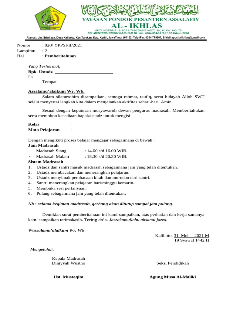 Pemberitahuan Mengajar 2021 | PDF