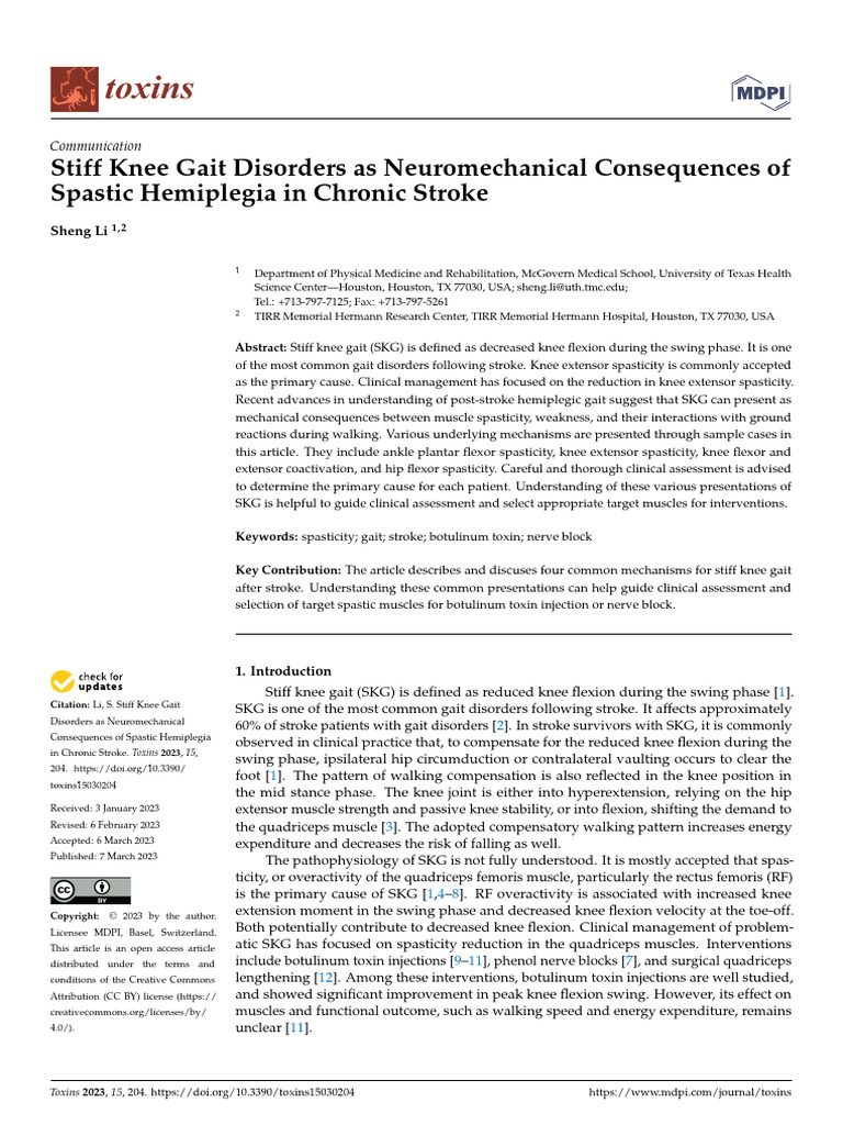 Stiff Knee Gait Disorders As Neuromechanical Consequences of Spastic ...