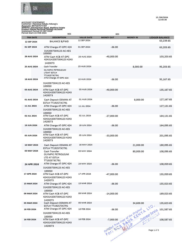 KCB Bank Statement Overview | PDF | Trade | Banking