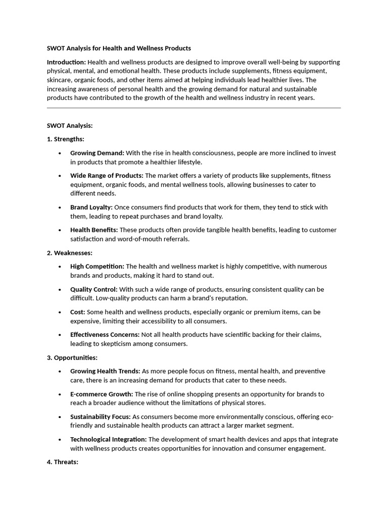 SWOT Analysis of Health Products | PDF | Brand | Physical Fitness