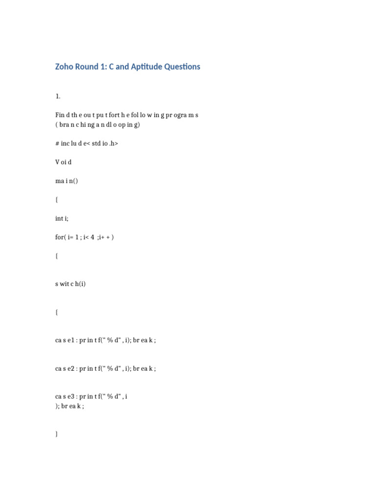 Zoho Round 1 C Aptitude | PDF