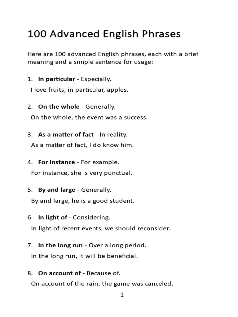 100 Advanced English Phrases | PDF